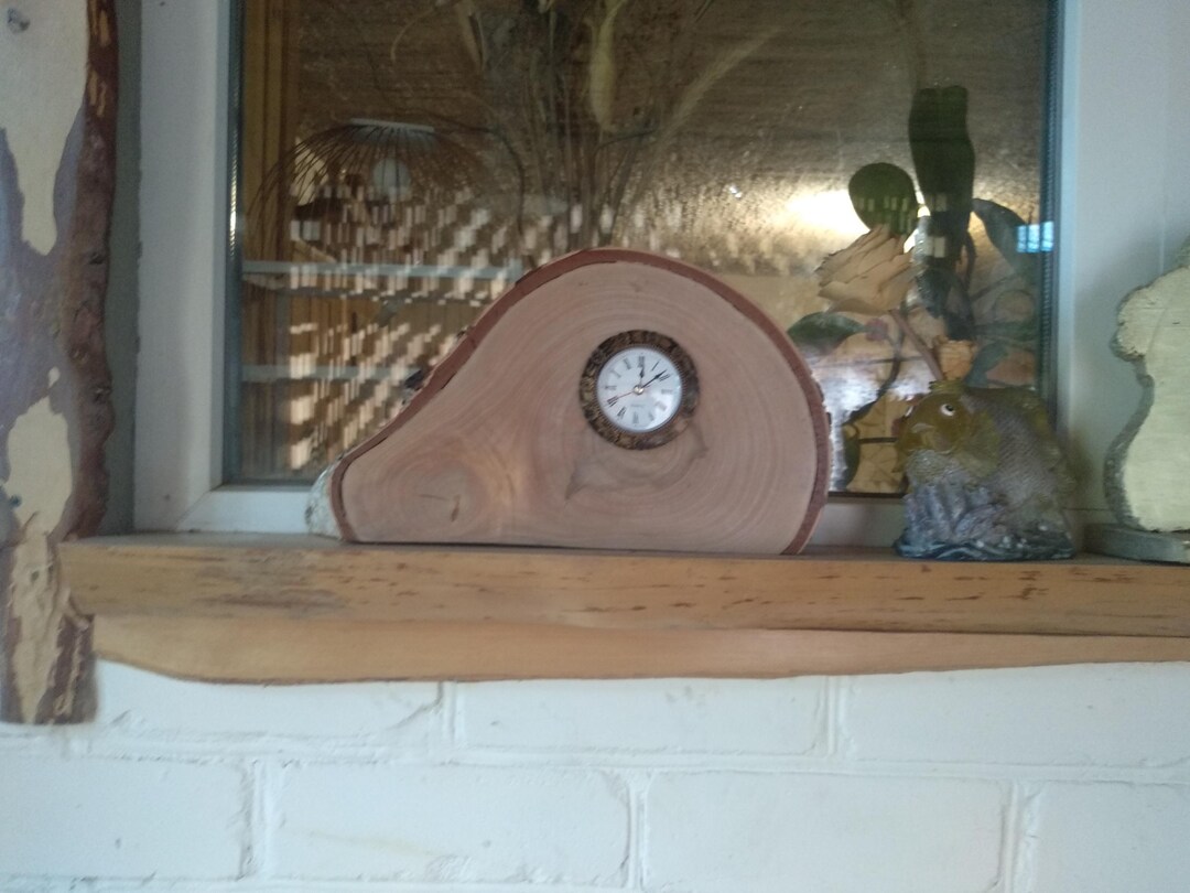 Rustic Birch Mantel Clock 15", Handmade Wooden Shelf Clock With Bark ...