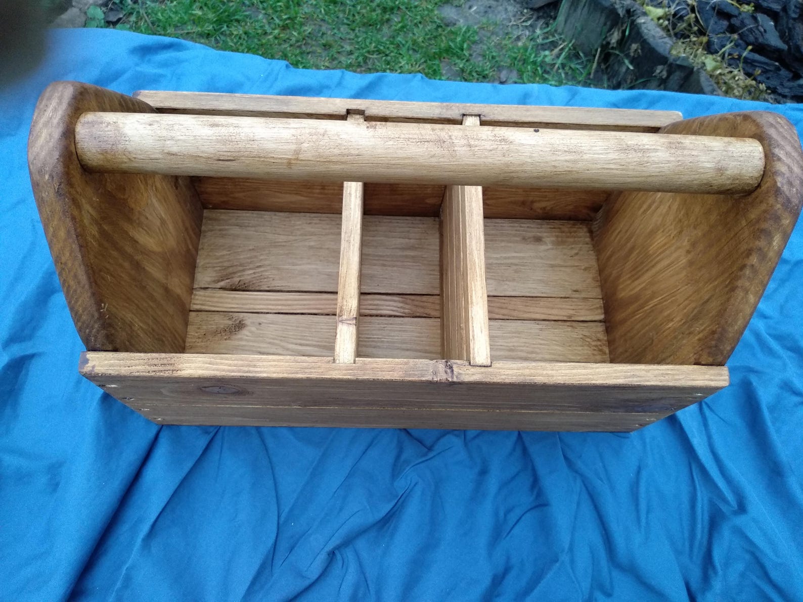 Wooden Organizer Caddy | Oak Finish Kitchen Storage Box | Rustic ...