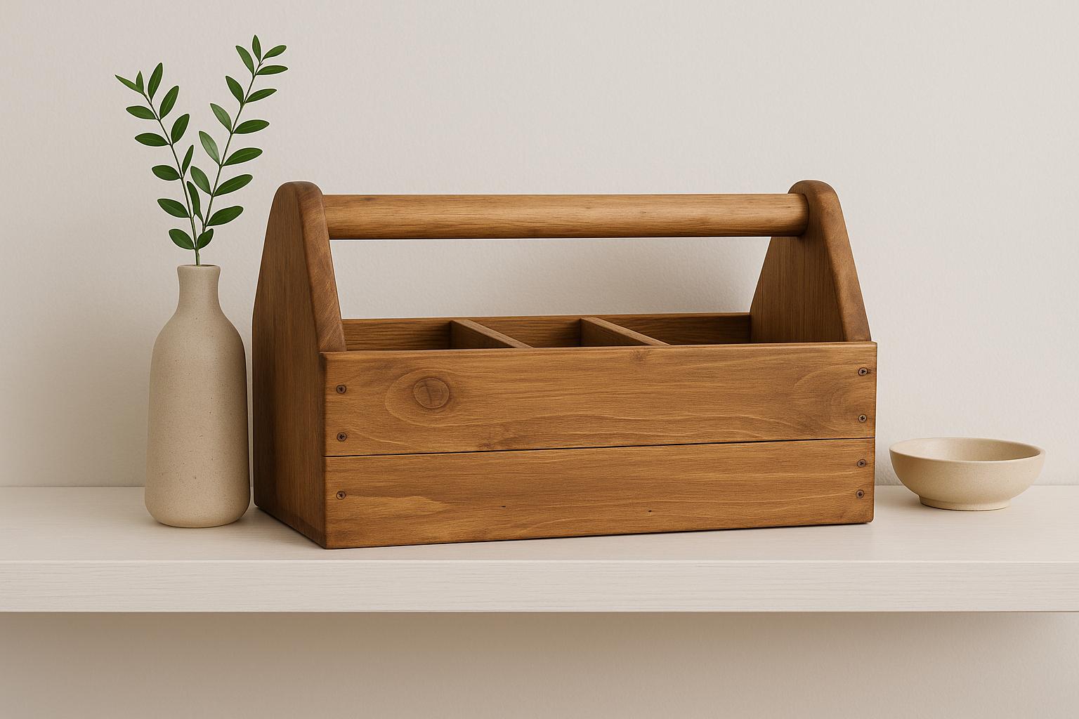 Wooden Organizer Caddy | Oak Finish Kitchen Storage Box | Rustic ...