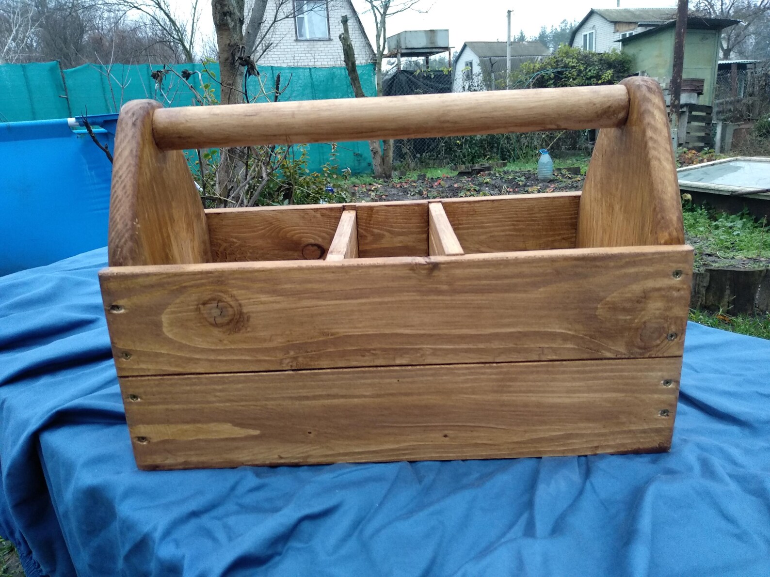 Wooden Organizer Caddy | Oak Finish Kitchen Storage Box | Rustic ...