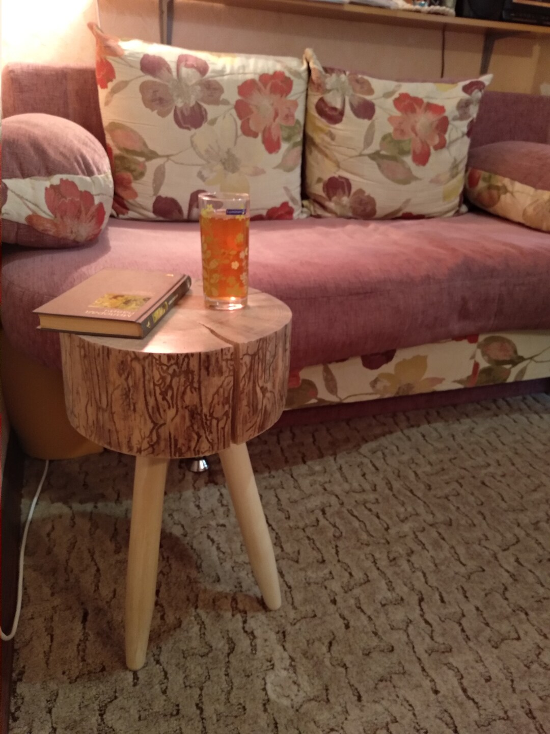 Rustic Live Edge Tree Stump Side Table With Wood Legs, Modern Round ...