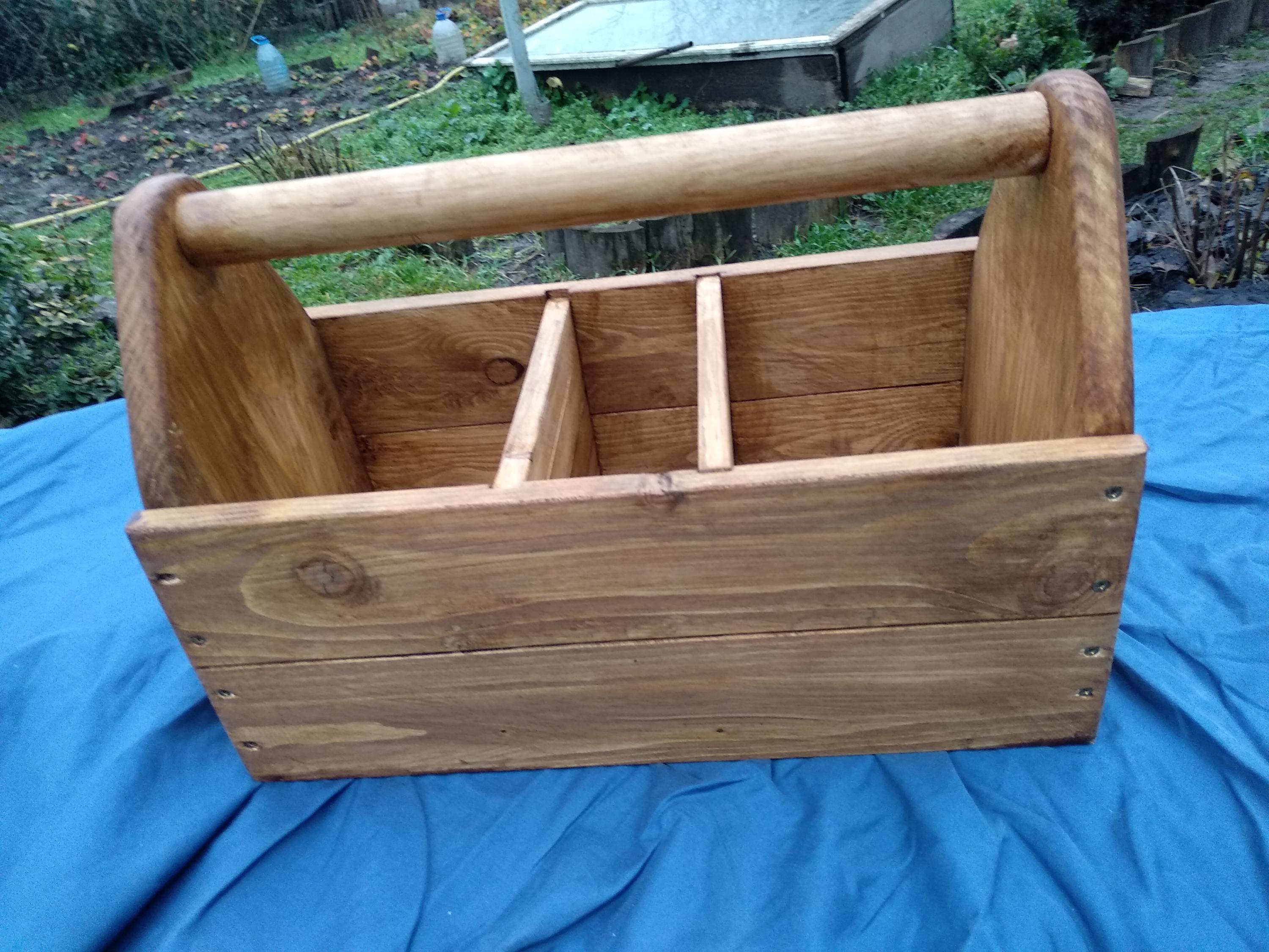 Wooden Organizer Caddy | Oak Finish Kitchen Storage Box | Rustic ...