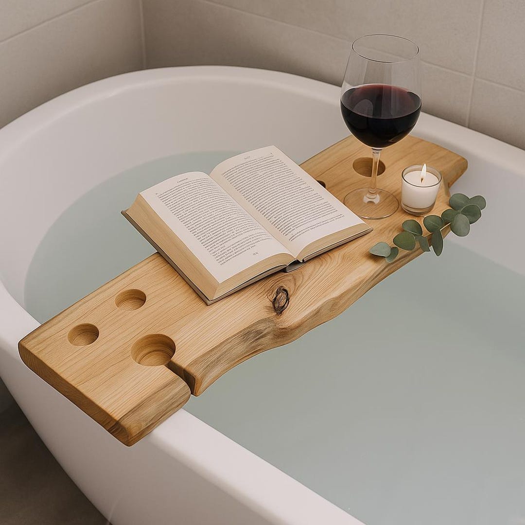 Minimalist Pine Wood Bath Caddy – Natural Live-edge Tray - Etsy