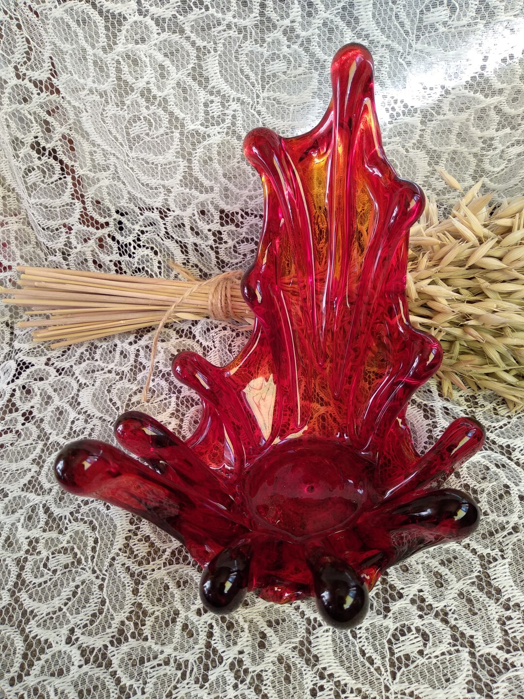 Decorative Art Glass Shell, Shell Red Glass Decor, Art Glass Conch ...
