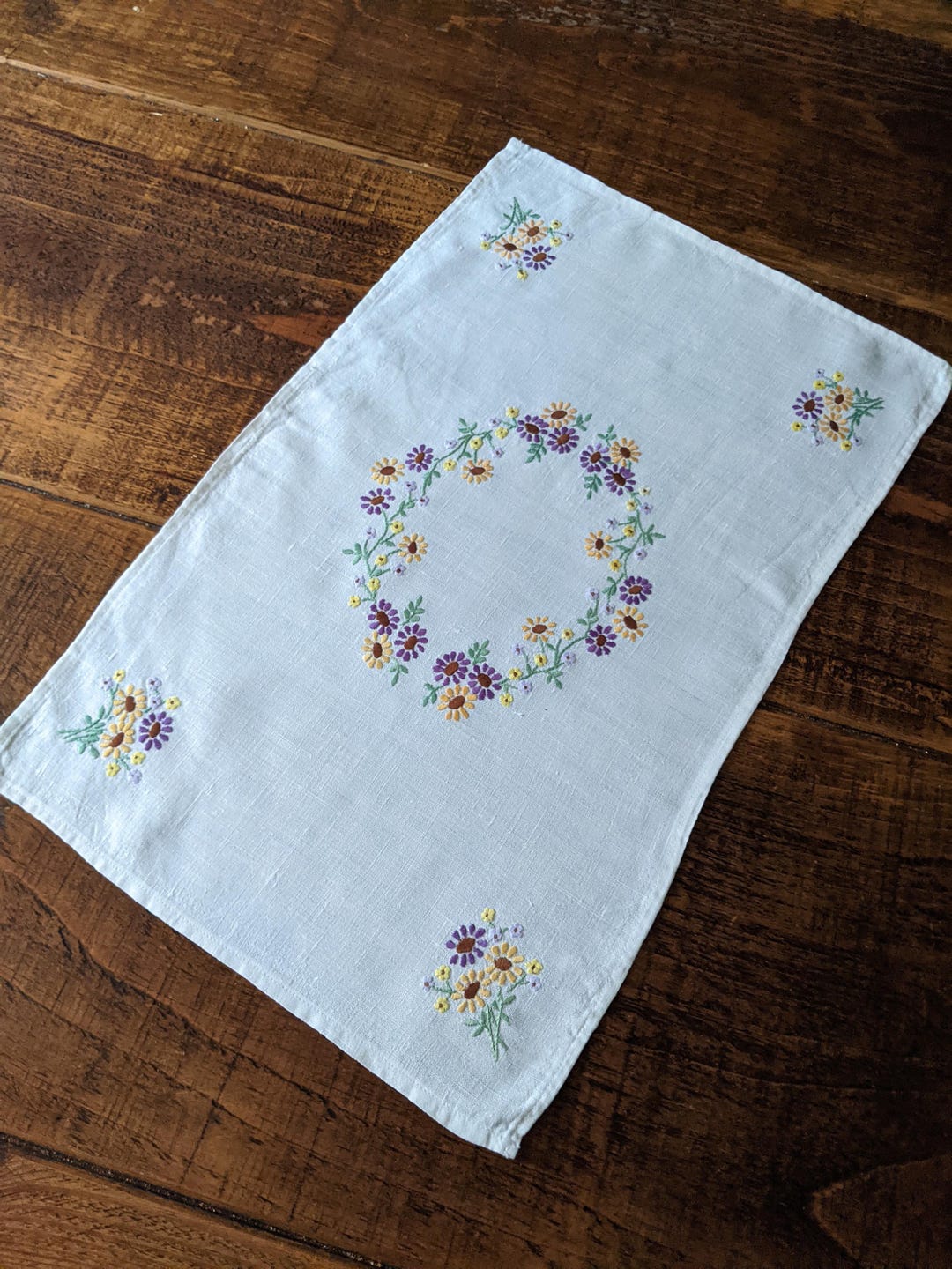 Vintage Tray Cloth With Embroidery Flowers - Etsy