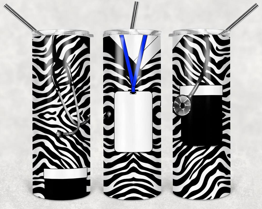 Zebra Print Scrubs Name Badge 20oz Sublimation Wrap PNG **digital File ...