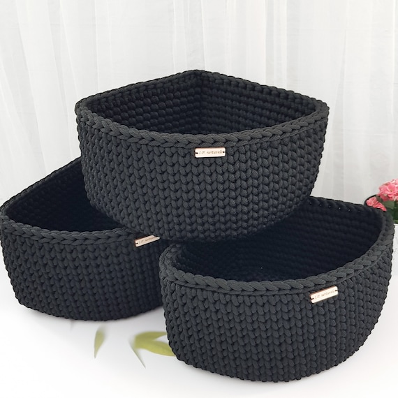 Triangle Corner Shelves Basket Black Rope Storage Crochet Handmade Box Bathroom Cosmetics Holder Organizer Etsy UK