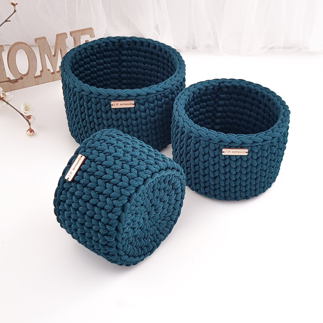 Turquoise Basket - Handmade Crochet Knit Basket - Chunky Crochet Set ...
