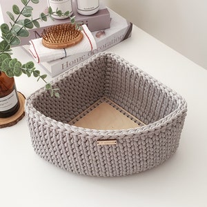 Handwoven Triangle Corner Shelf Basket With Wooden Bottom - Bathroom ...