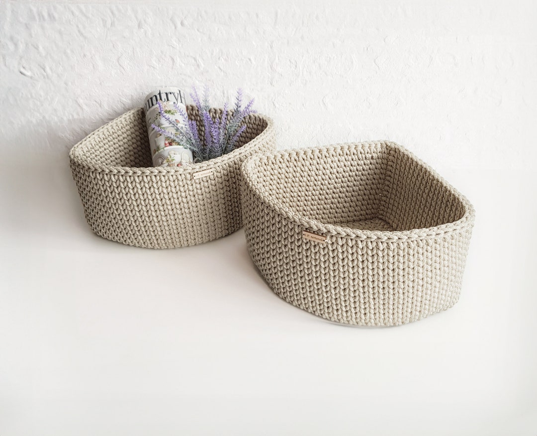 Triangle Corner Shelves Basket, Natural Color Rope Baskets, Crochet ...
