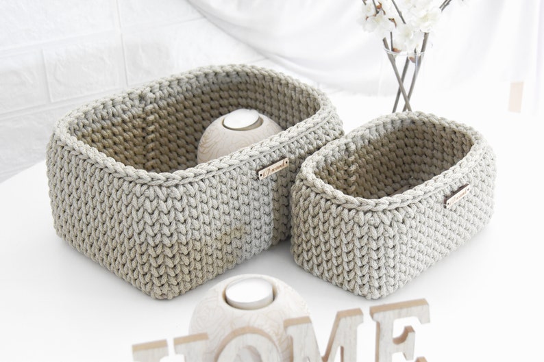 Storage Rectangular Basket Crochet Natural Color Basket Rope - Etsy