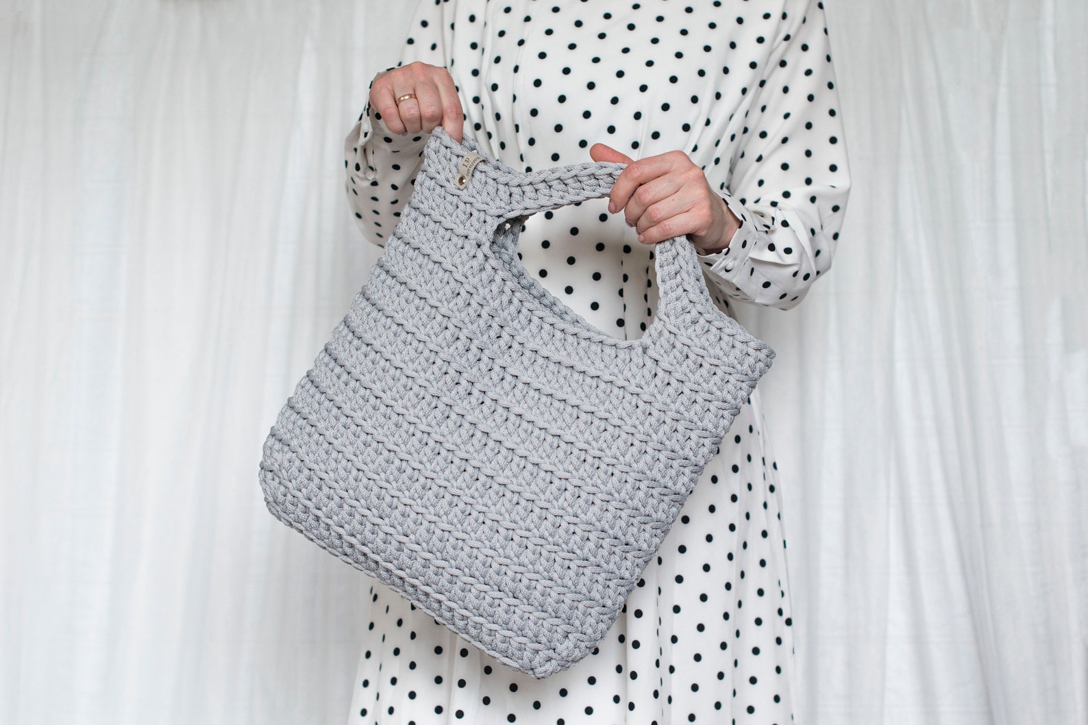 Light Grey Purse Handwoven Bag Knit Beach Bag Vacation - Etsy