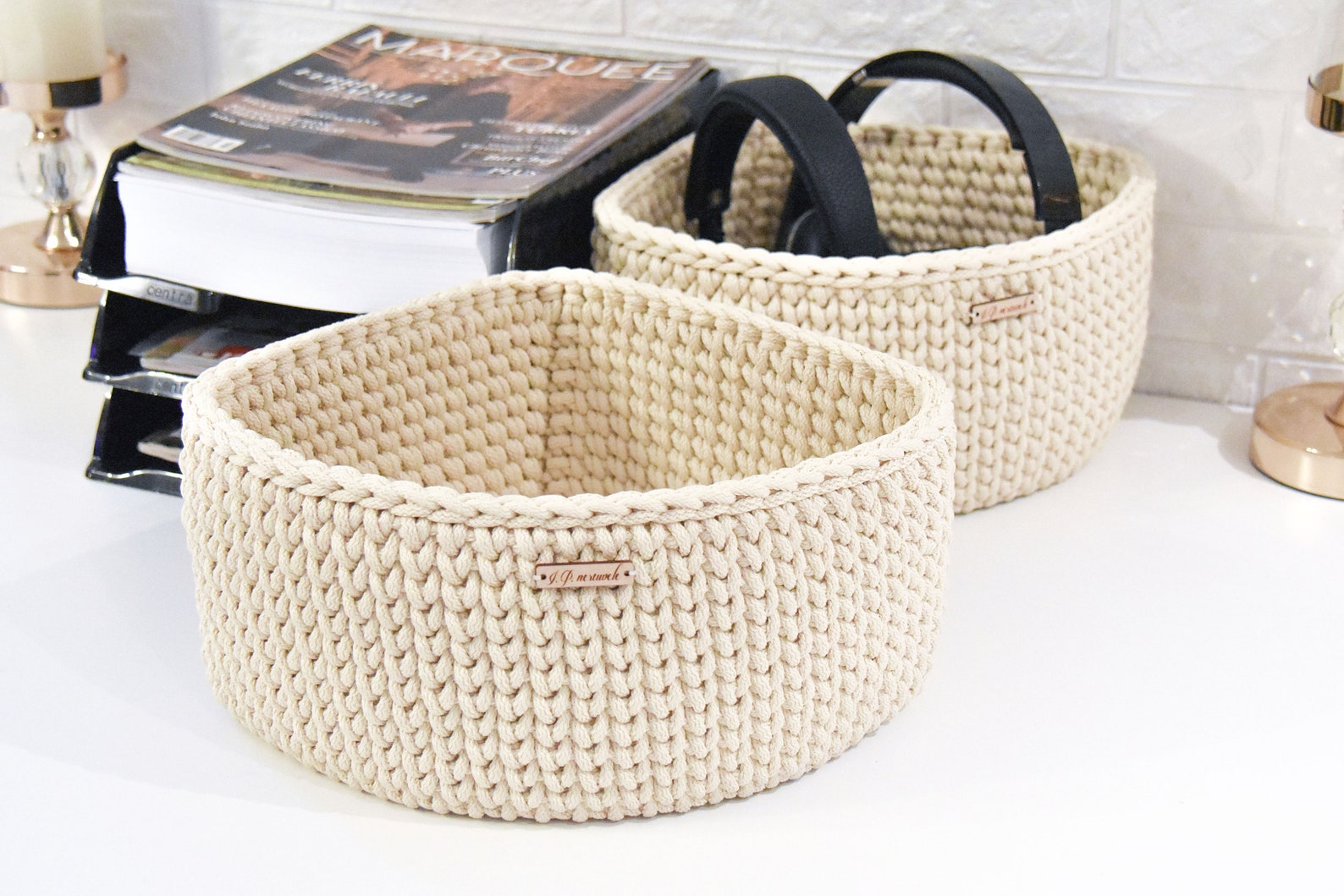 Crochet Triangle Basket: Cream Corner Storage, Polyester Rope - Etsy