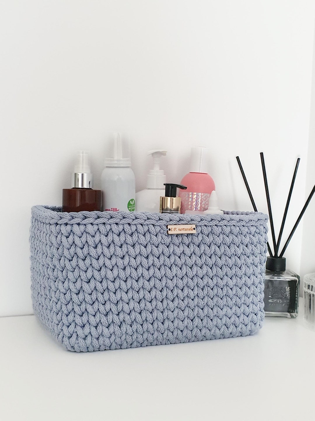 Rectangular Rope Basket With Wooden Base - Countertop Organizer for ...