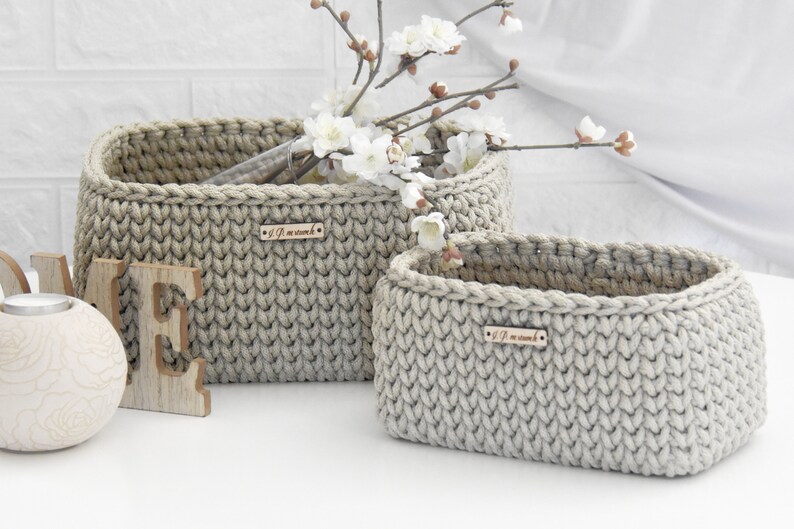 Storage Rectangular Basket Crochet Natural Color Basket Rope - Etsy