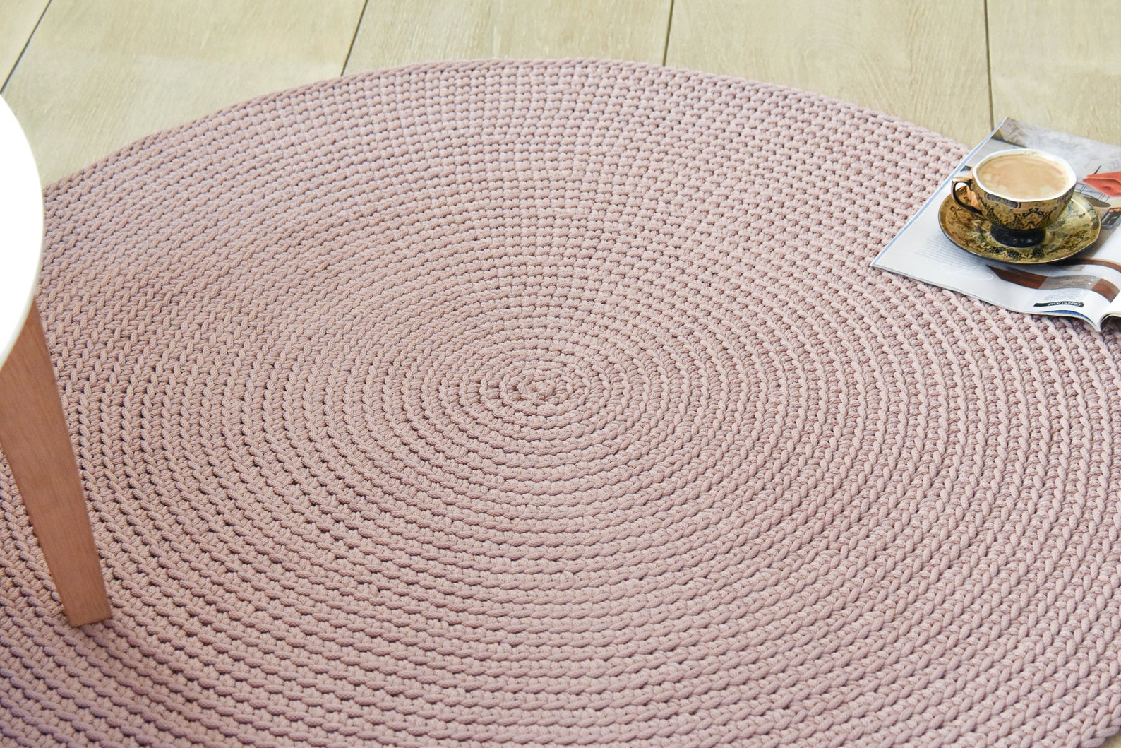 Crochet Modern Dusty Rose Rug/ Nursery Room Rugs/ Area Carpet Round - Etsy