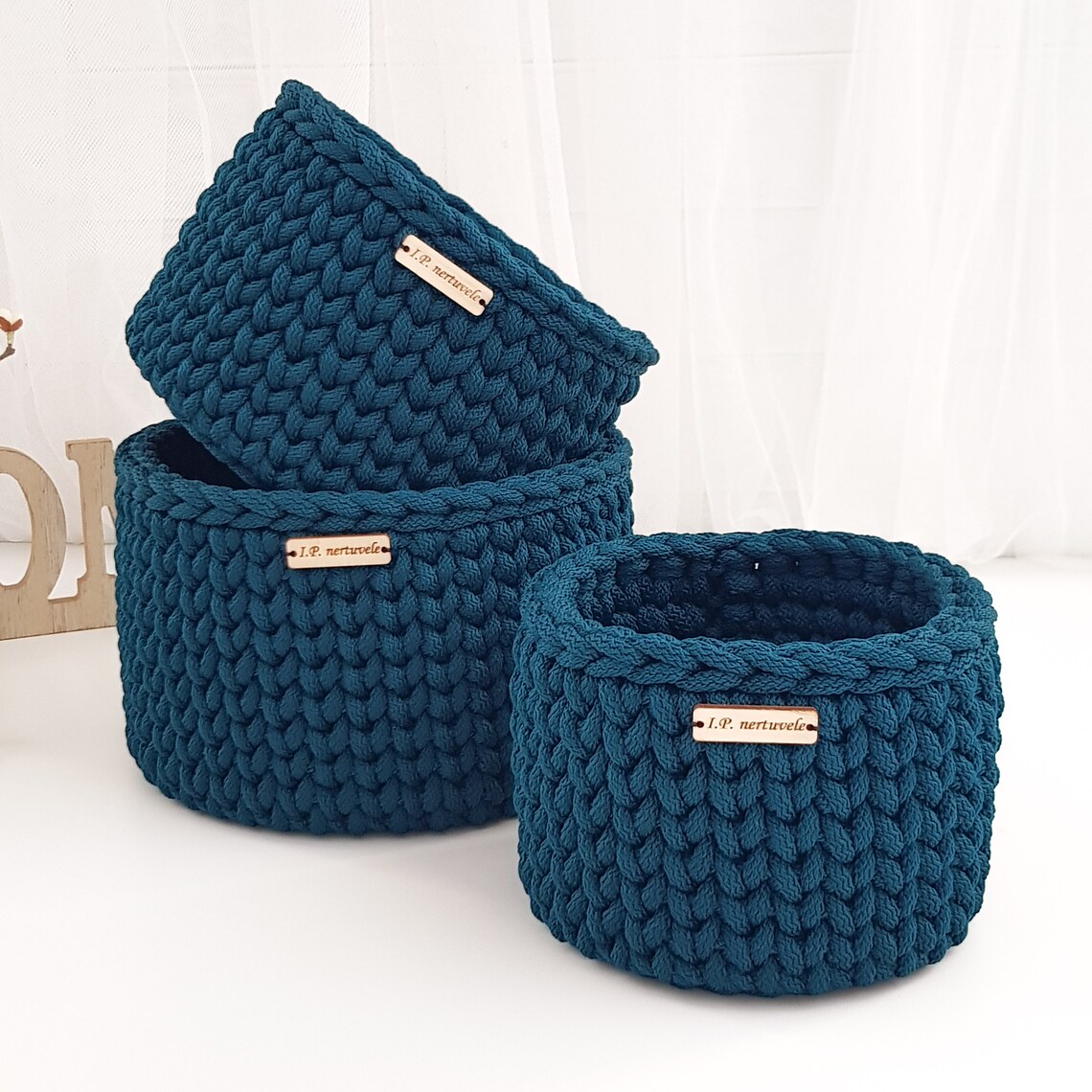 Turquoise Basket Handmade Crochet Knit Basket Chunky | Etsy