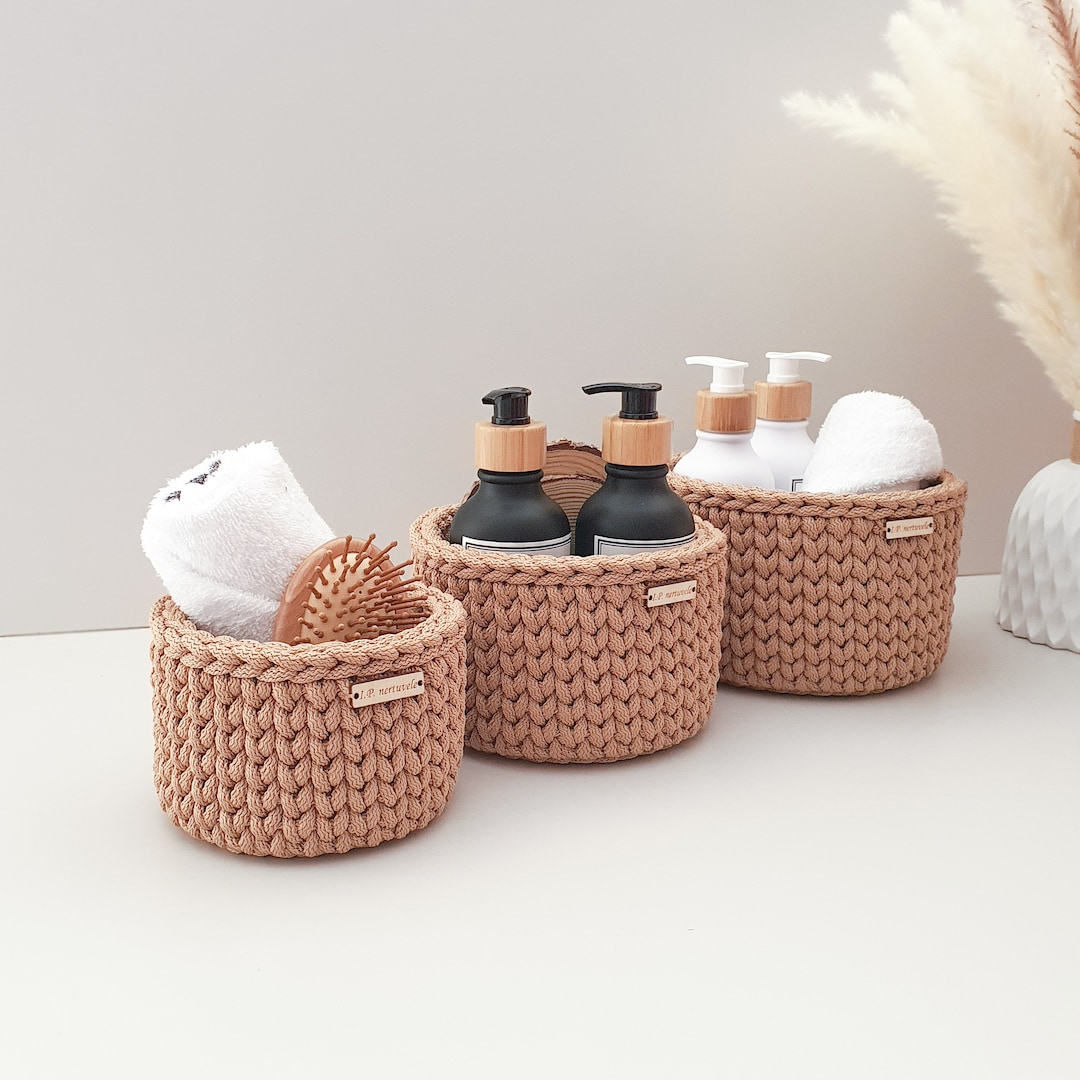Crochet Basket Set: Polyester Rope Storage Baskets, Beige - Etsy