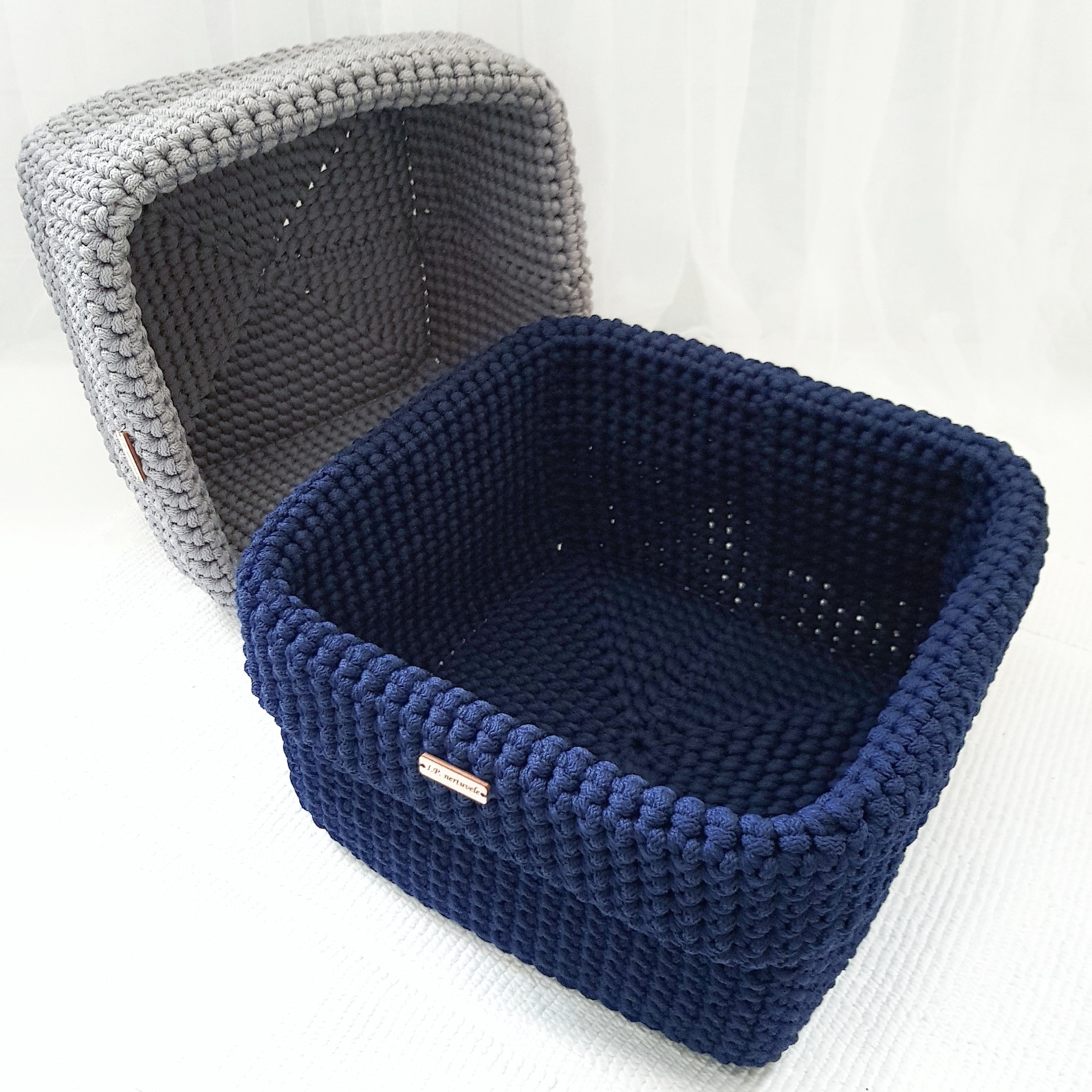 Square Basket for Shelves Handmade Navy Blue Basket - Etsy