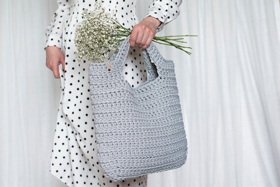 Light Grey Purse Handwoven Bag Knit Beach Bag Vacation | Etsy