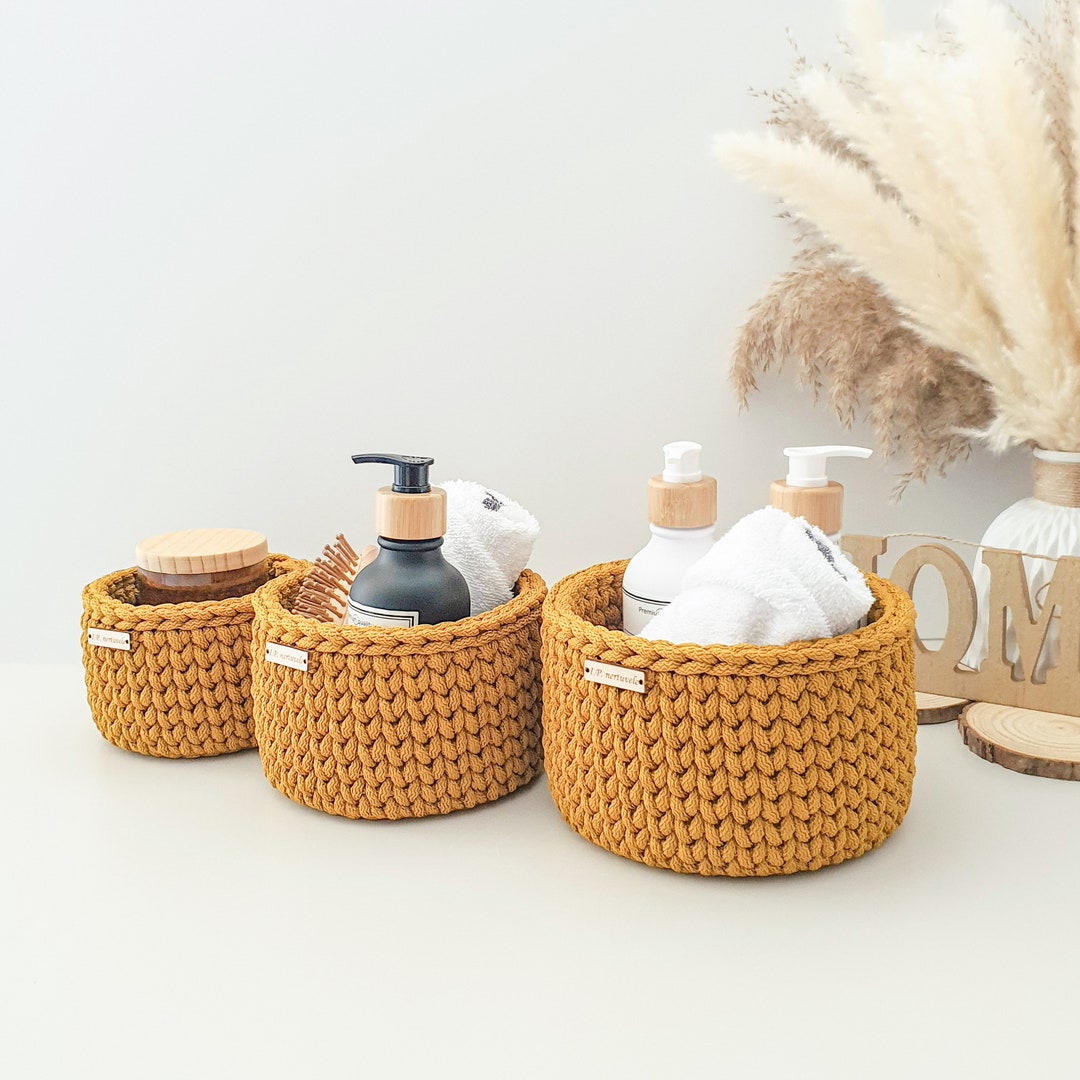 Set of Round Mustard Storage Baskets - Perfect for Storing Bathroom ...
