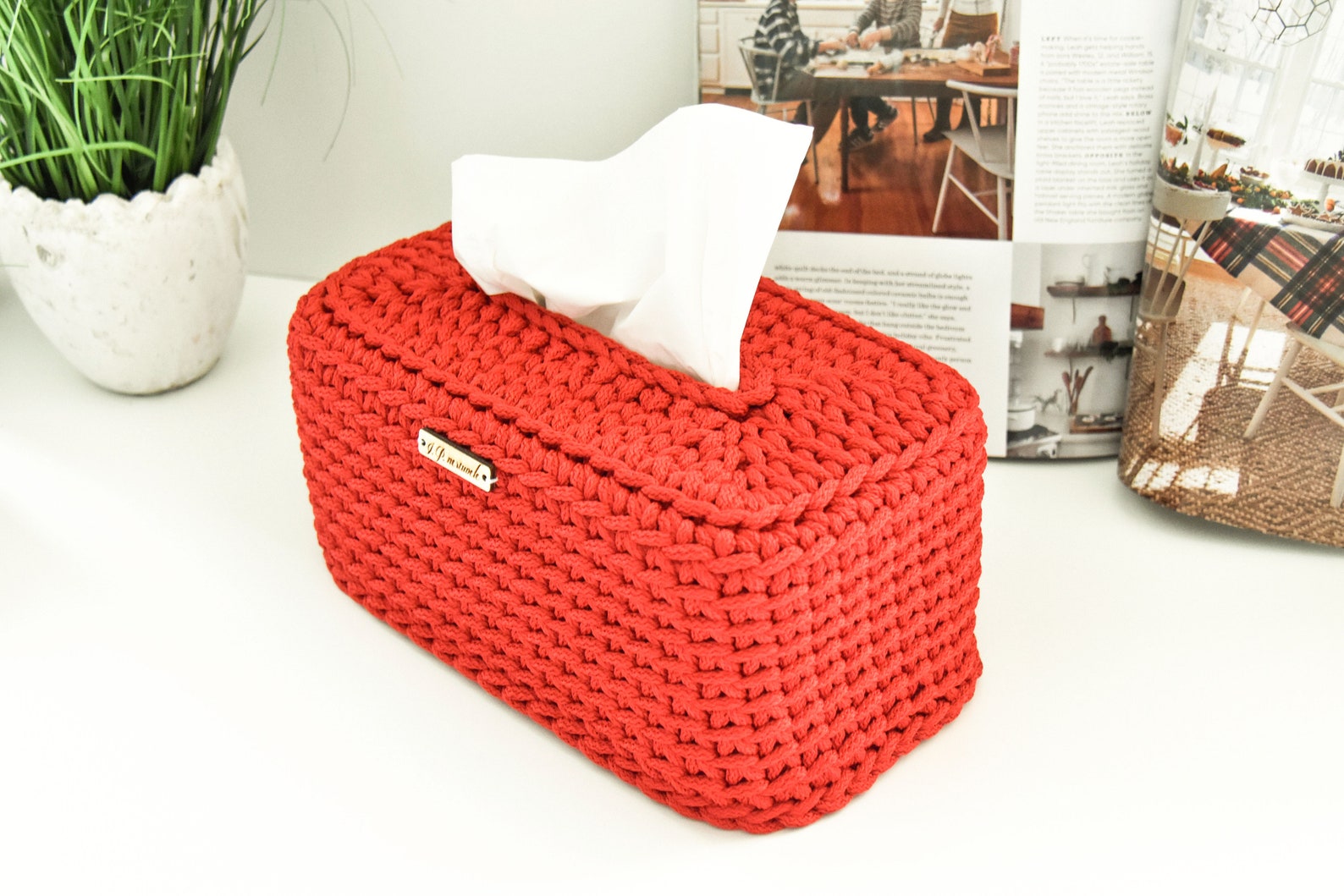 Red Tissue Holder/ Crochet Box Cover/ Paper Napkins Holder/ - Etsy