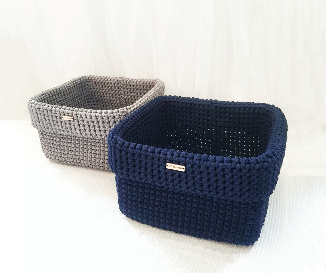 Square Basket for Shelves Handmade Navy Blue Basket - Etsy