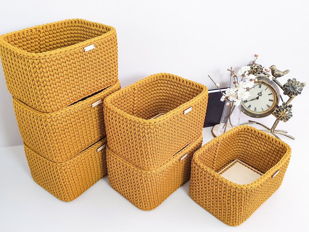 Rectangular Storage Baskets for Shelves With Solid Wooden Bases ...