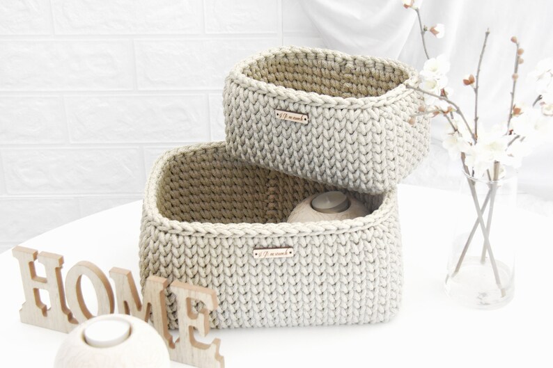 Storage Rectangular Basket Crochet Natural Color Basket Rope - Etsy