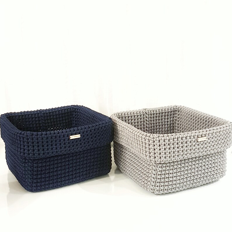 Square Basket for Shelves Handmade Navy Blue Basket - Etsy