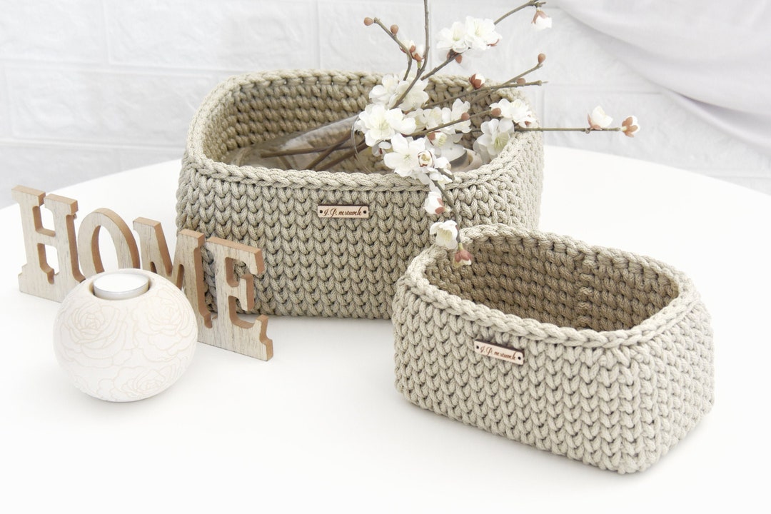 Storage Rectangular Basket Crochet Natural Color Basket Rope - Etsy