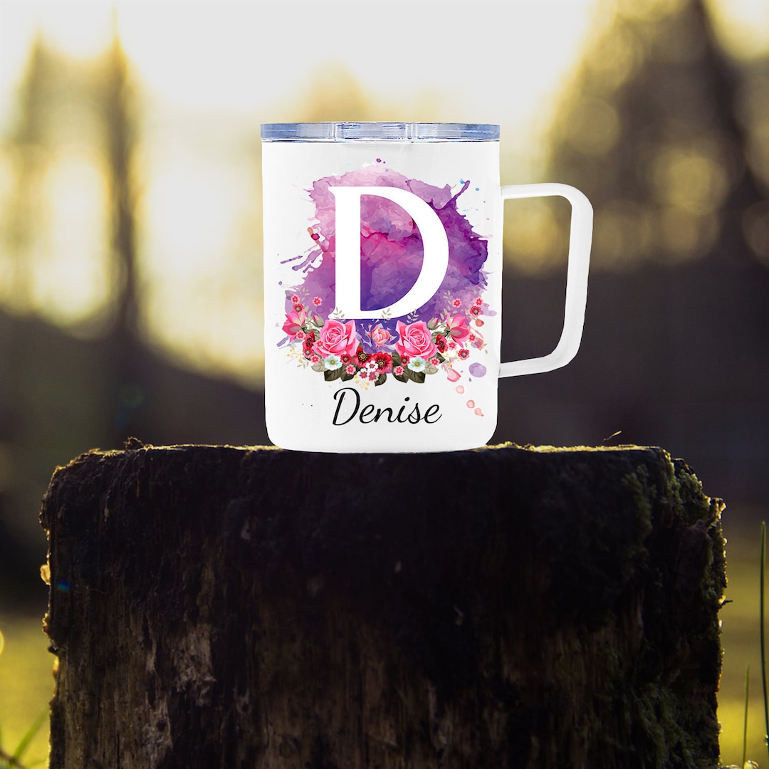 Letter D Floral Letter Mug, Personalized Camping Mug Floral Tumbler ...