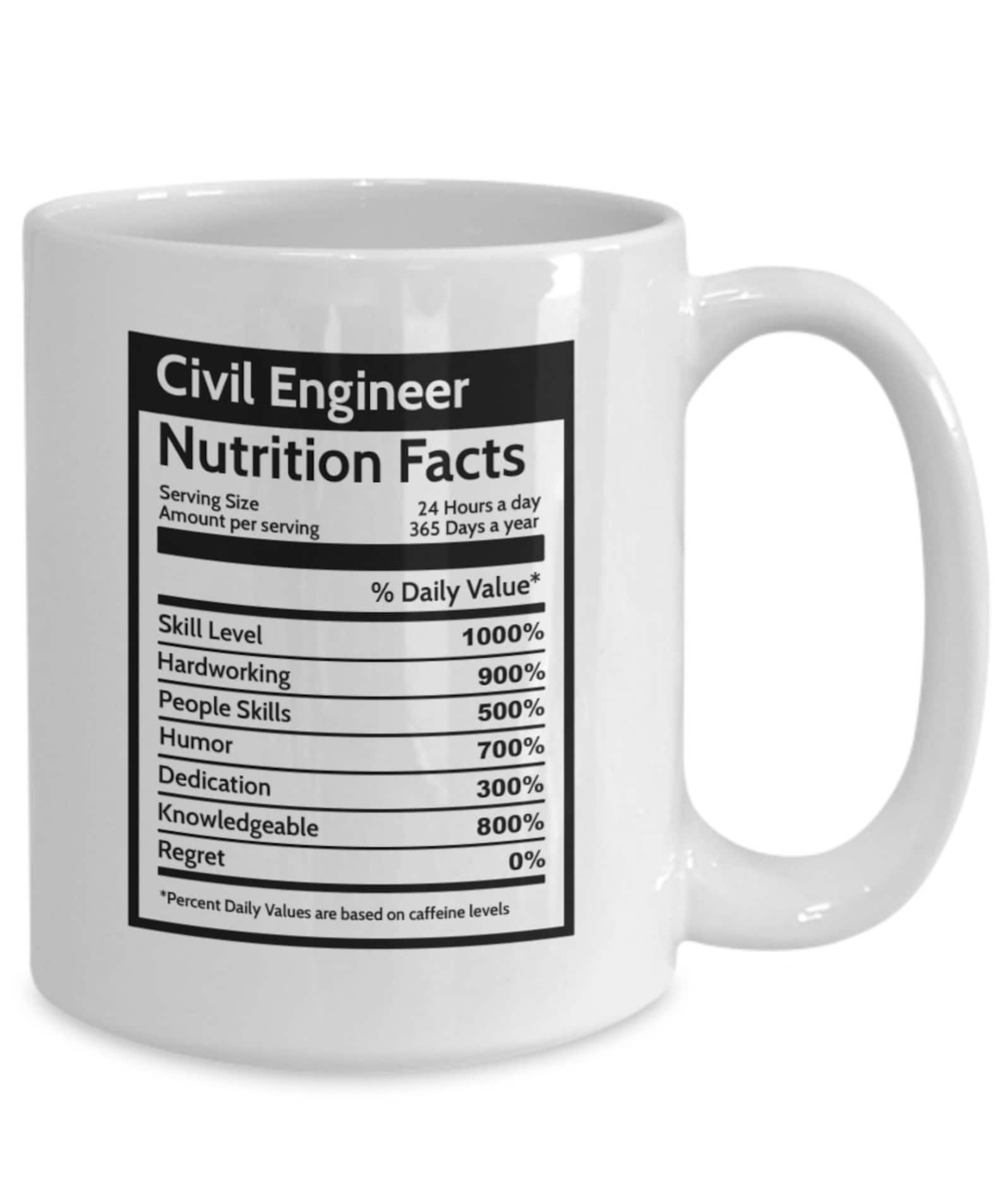 Civil Engineer Gifts Nutrition Facts Mug, Civil Engineer Mug Funny ...
