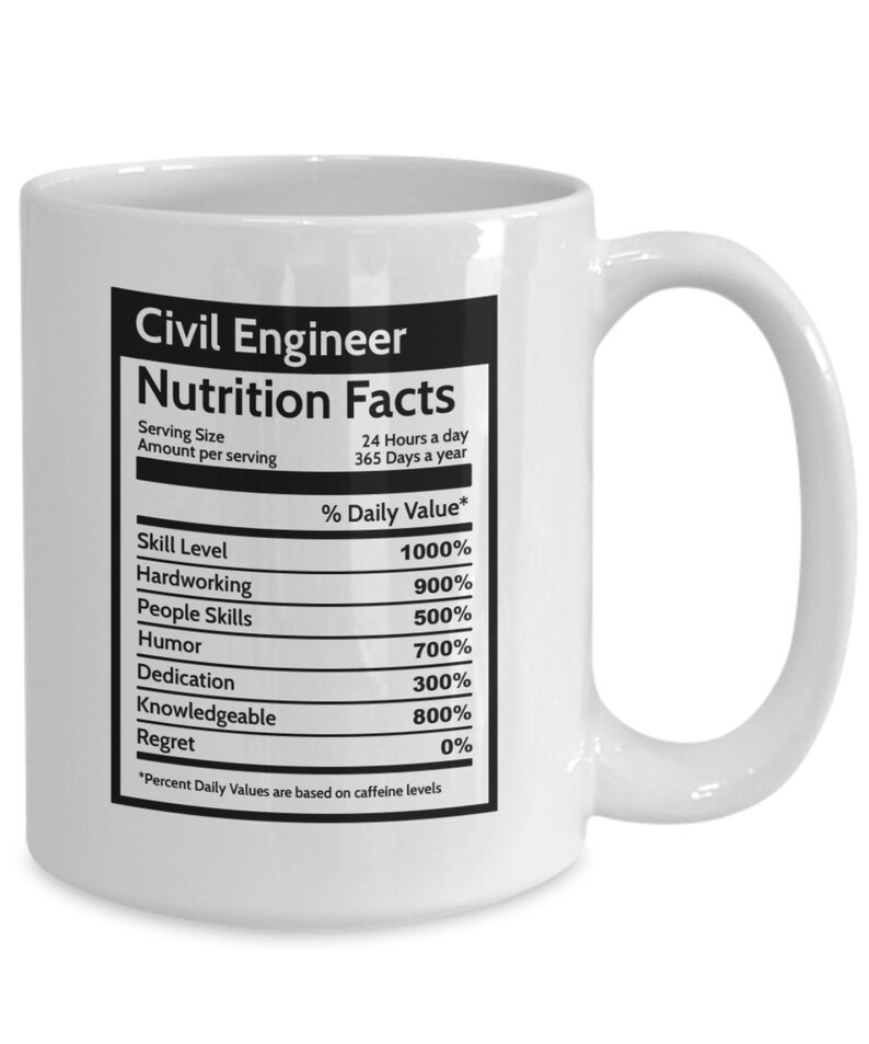 Civil Engineer Gifts Nutrition Facts Mug, Civil Engineer Mug Funny ...