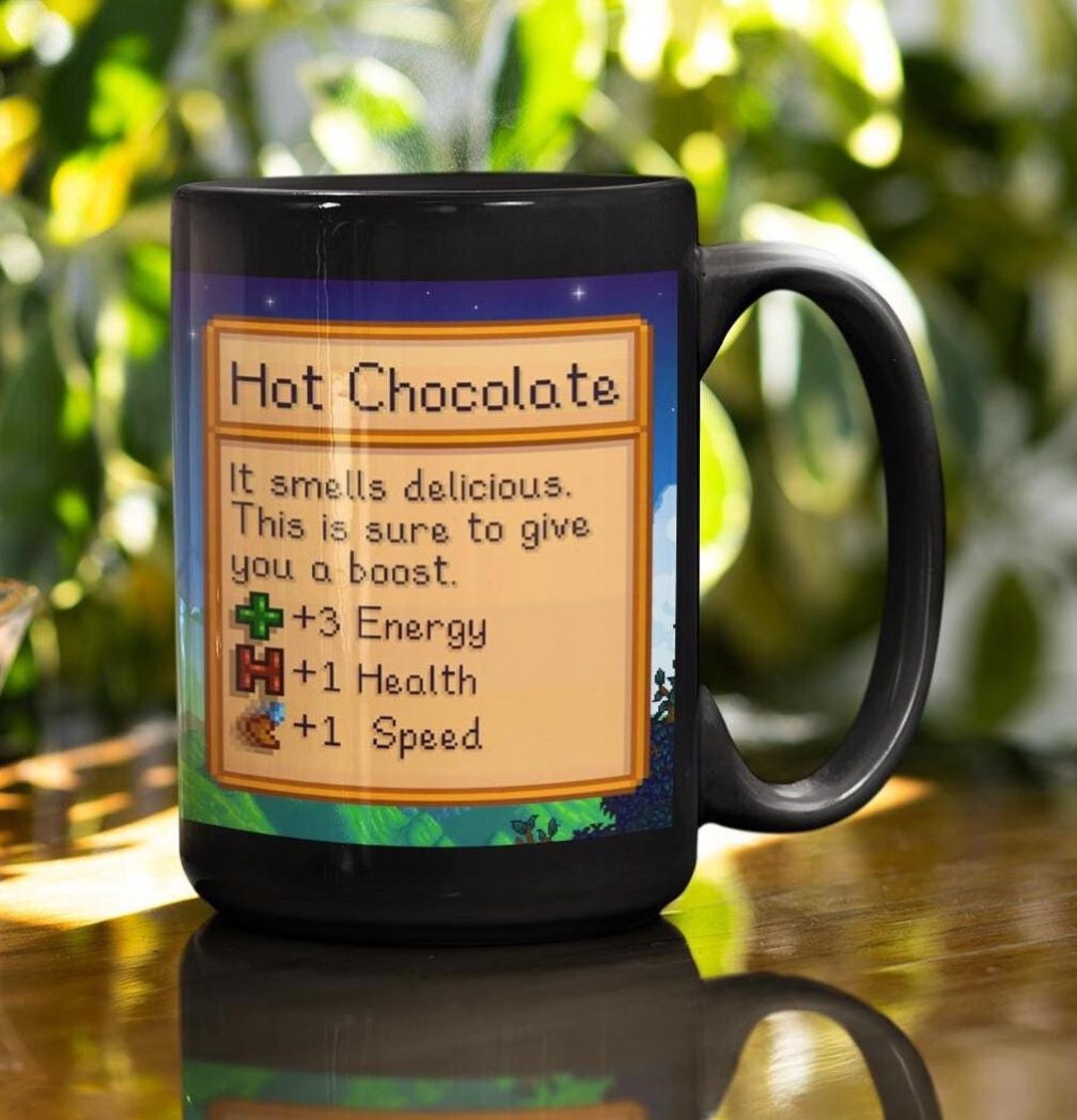 Stardew Valley Hot Chocolate Stats Black Mug Pixel Gift Video Gamer ...
