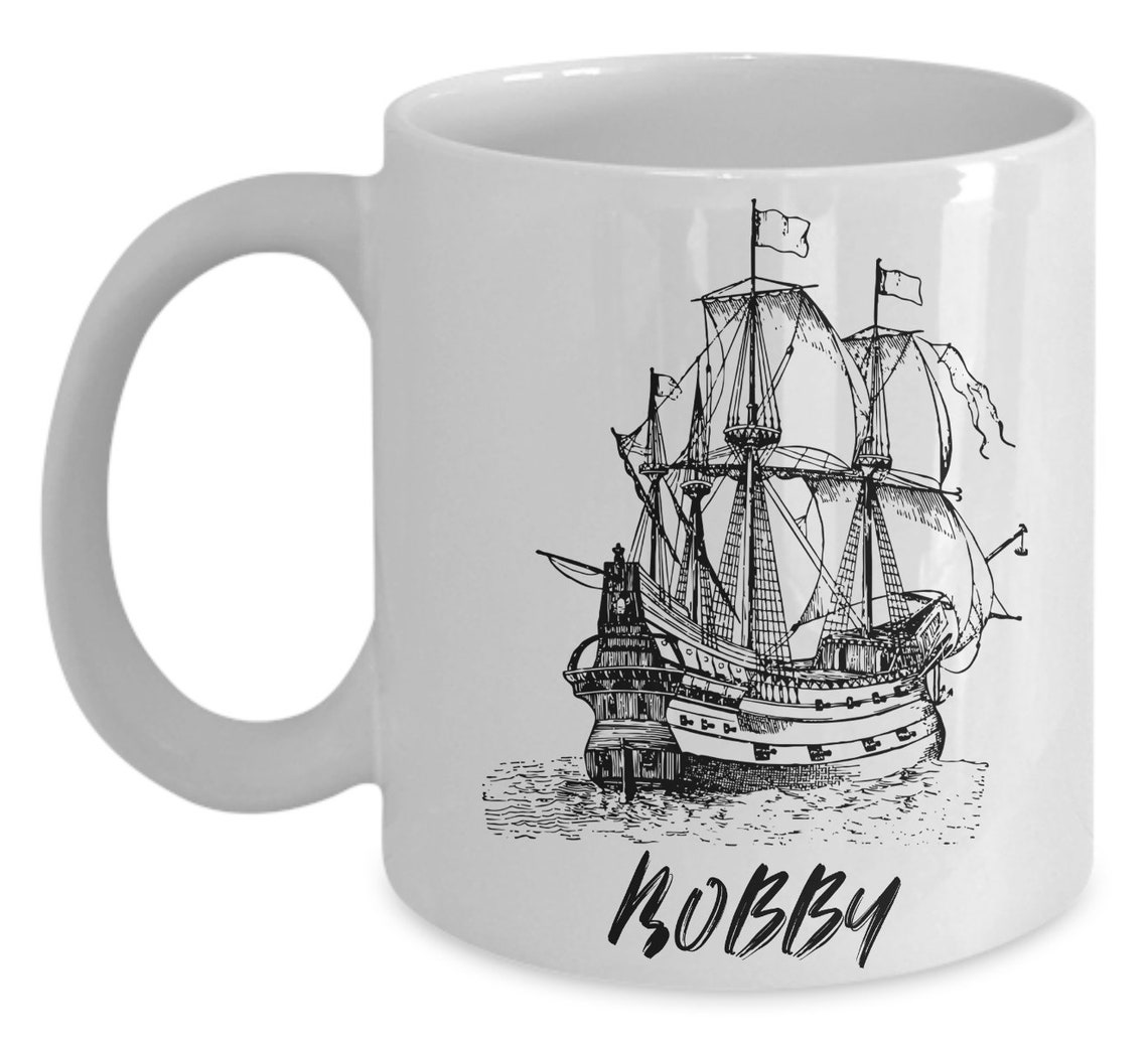 Captains Ship Mug Pirate Ship Custom Name Mug, Personalized Ship Art ...