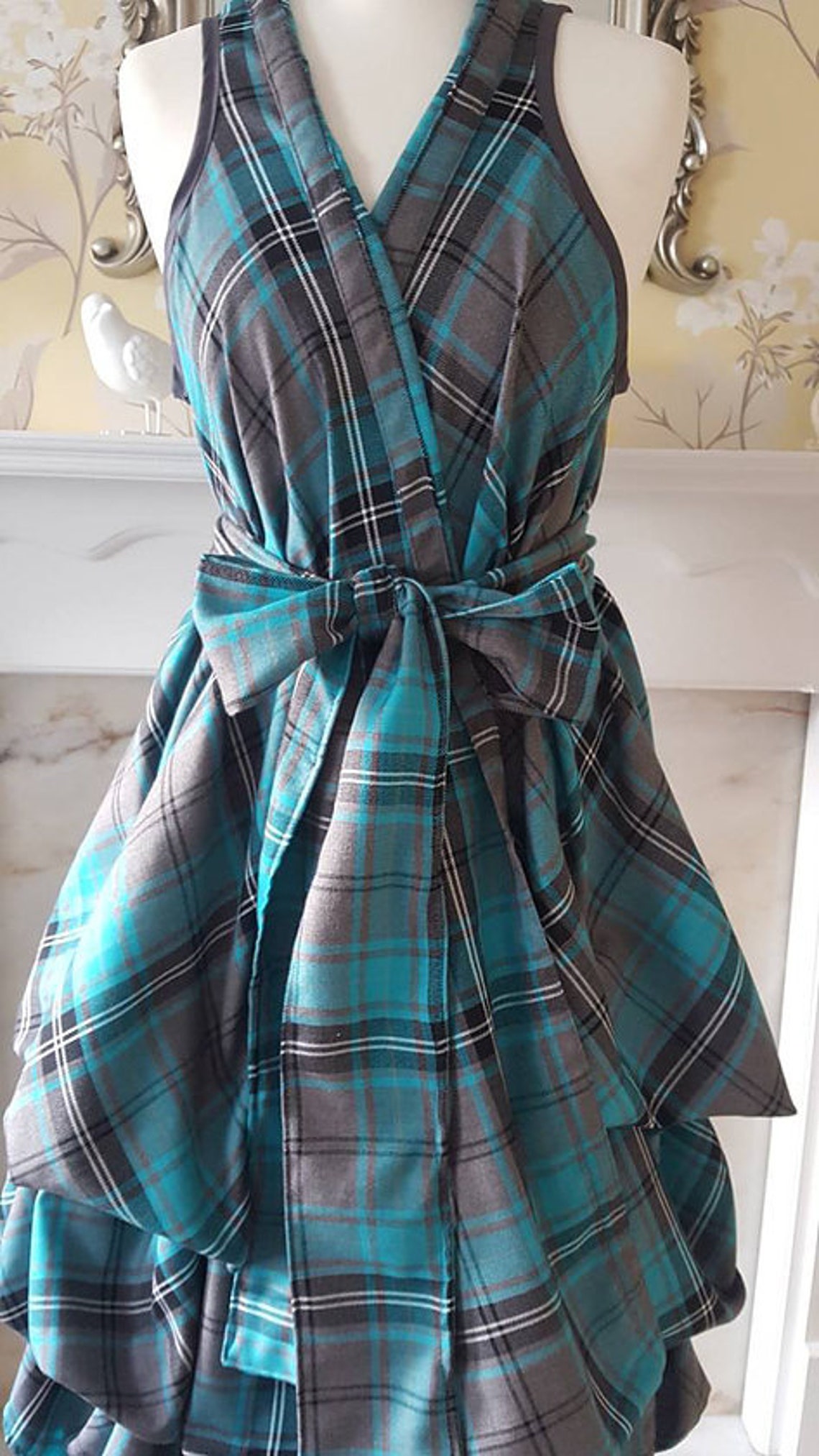 Aqua and Slate Grey Tartan Dress - Etsy