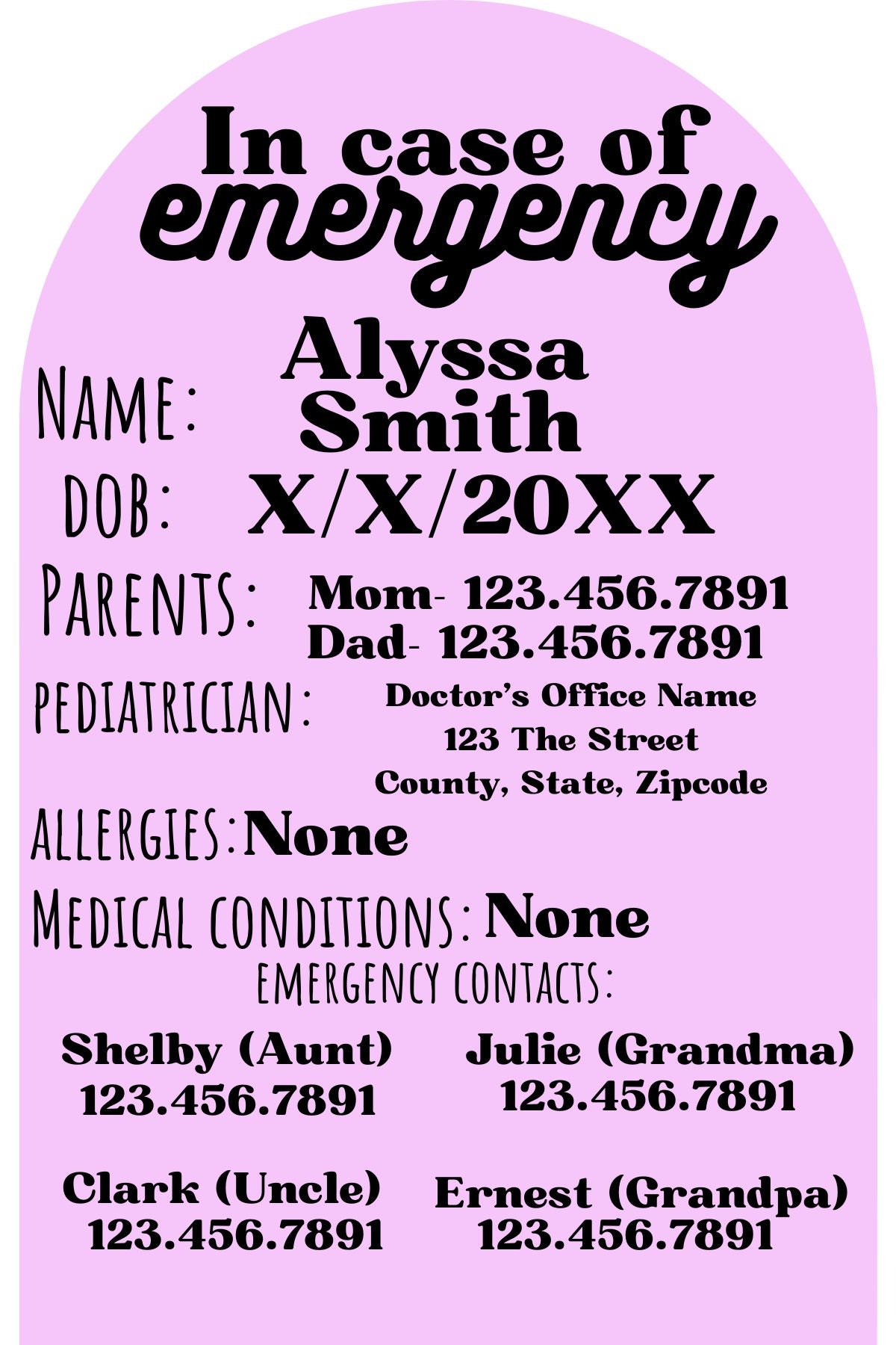 In Case of Emergency Tag Template - Etsy