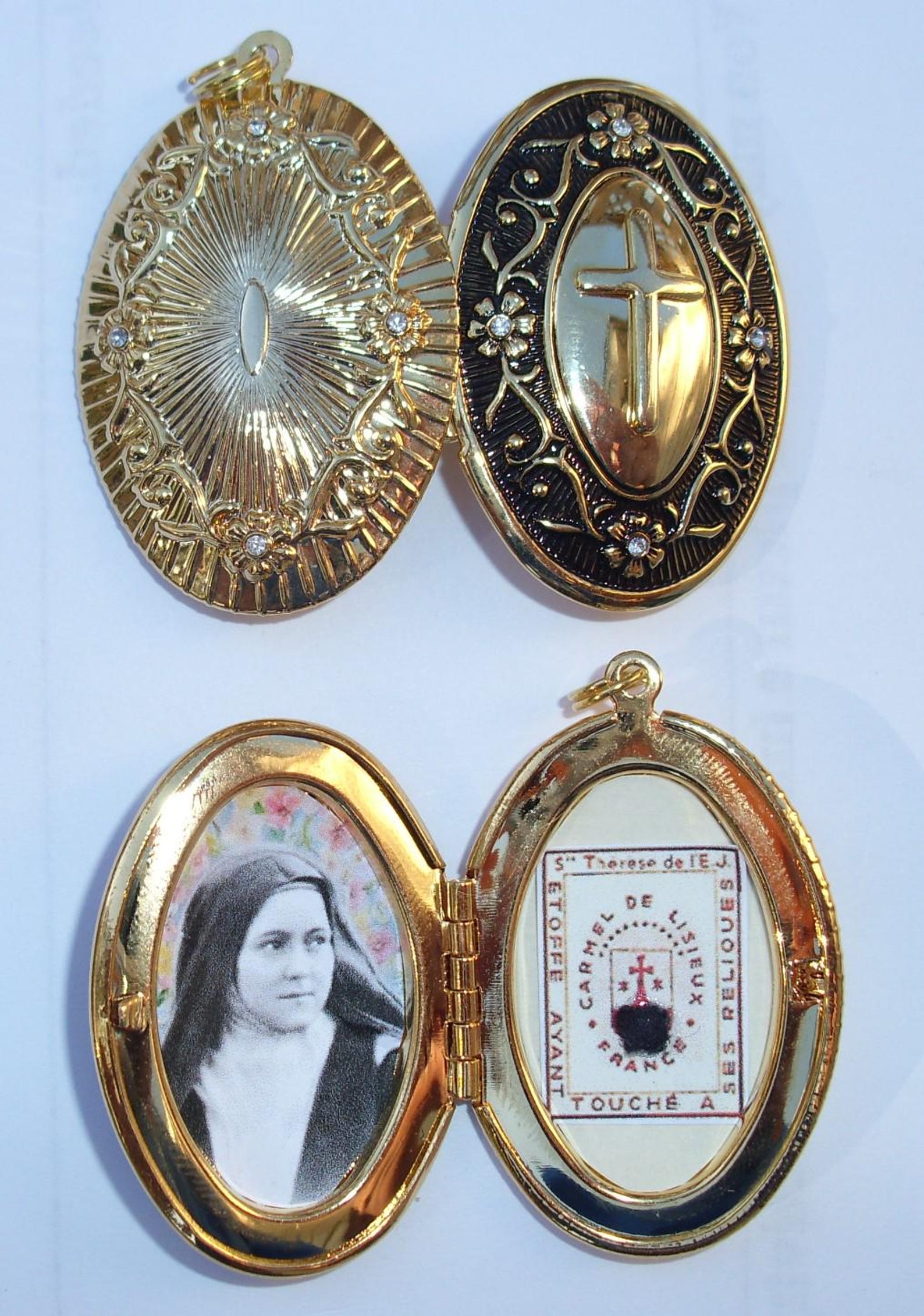 St Therese Relic Locket With Little Rhinestones--large and Beautifully ...