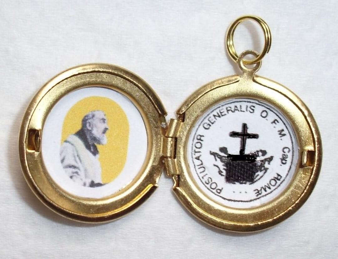 Padre Pio Relic Locket With Free Photo Holy Prayer Card - Etsy