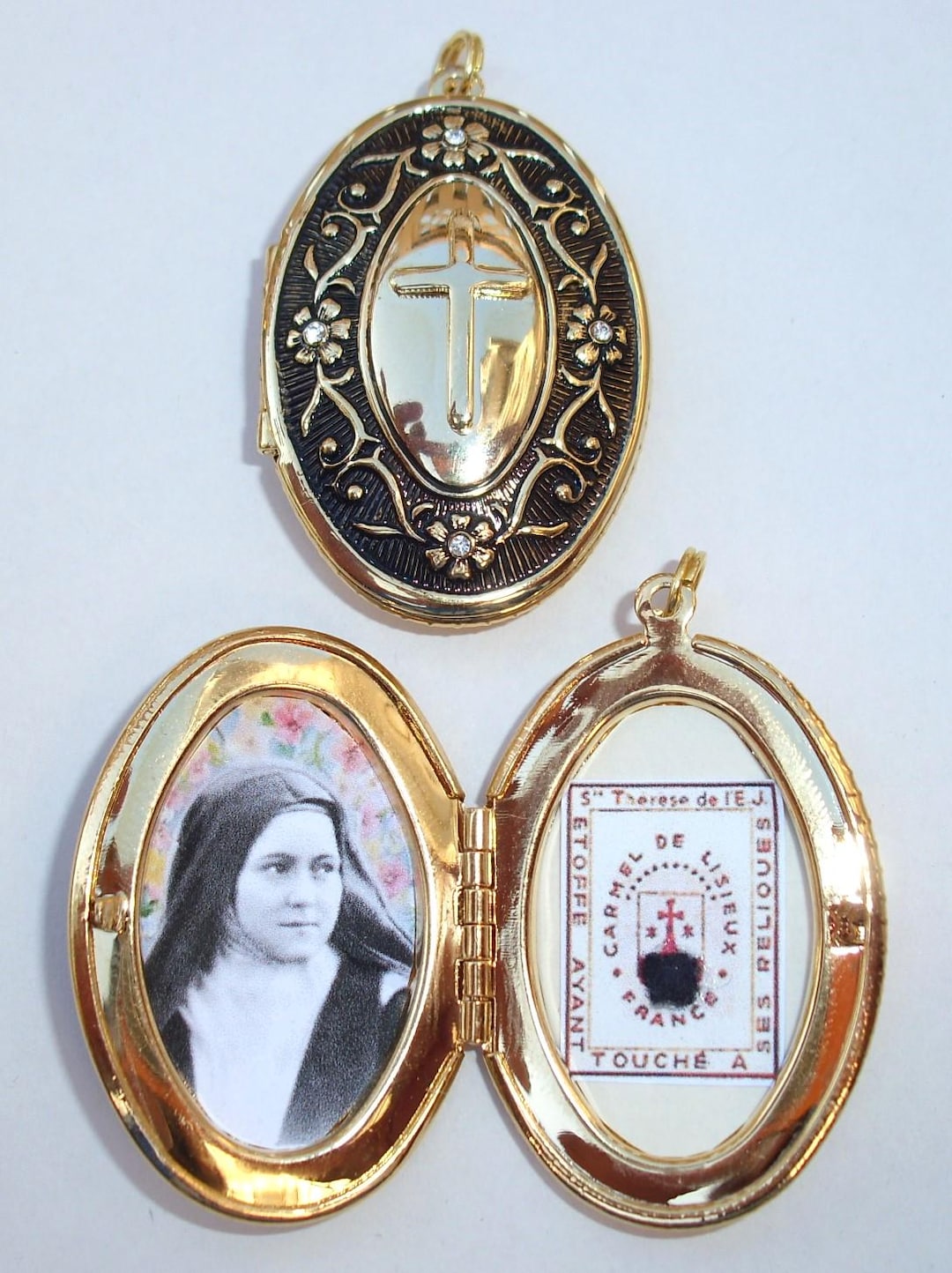 St Therese Relic Locket With Little Rhinestones--large and Beautifully ...