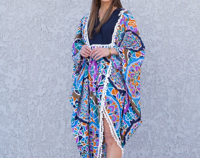 Colorful Open Slit Cotton Kaftan Dress, Summer Cotton Caftans for Women ...