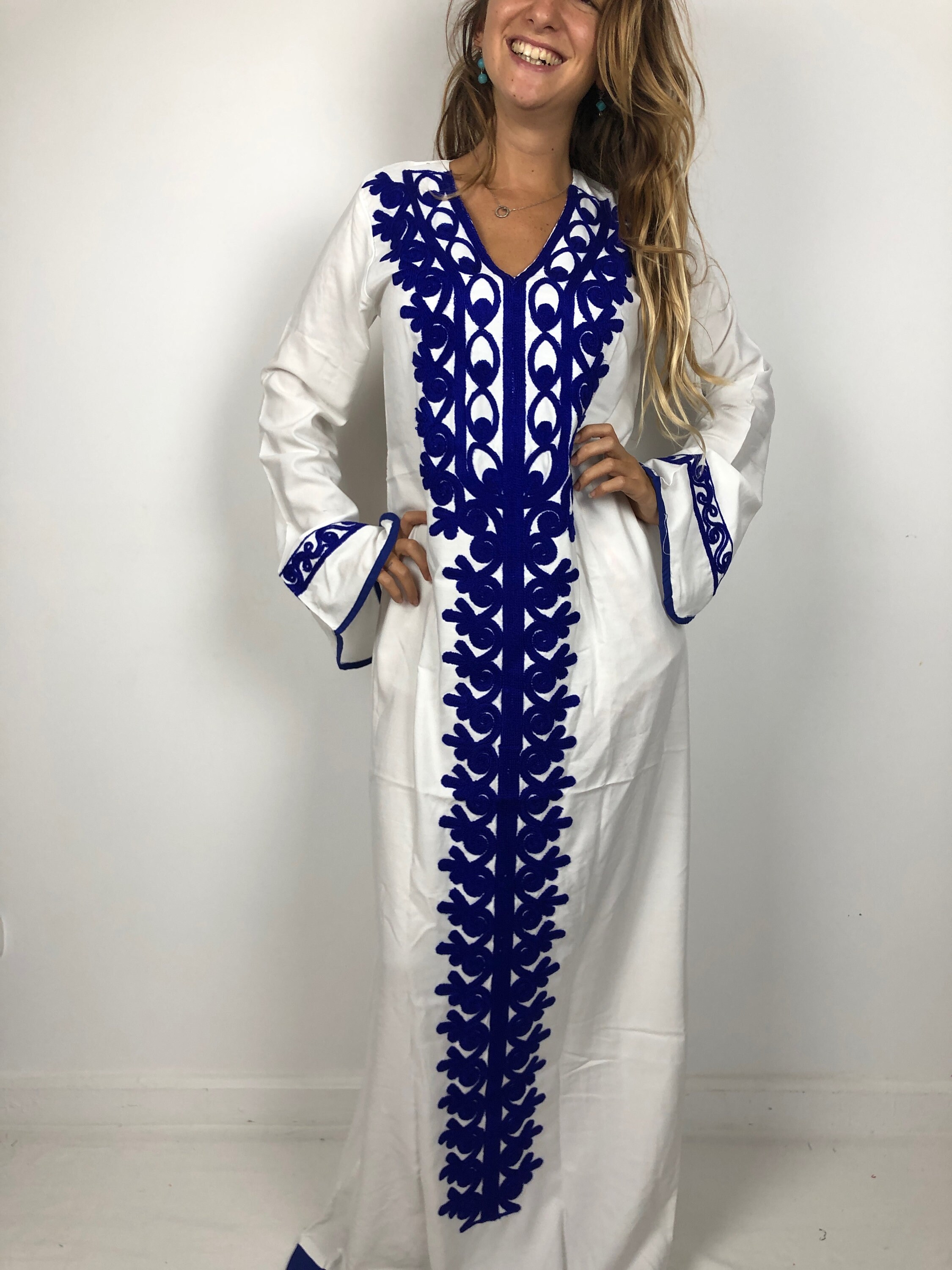 White Autumn / Winter Bohemian Maxi Kaftan Dress Long Sleeve | Etsy