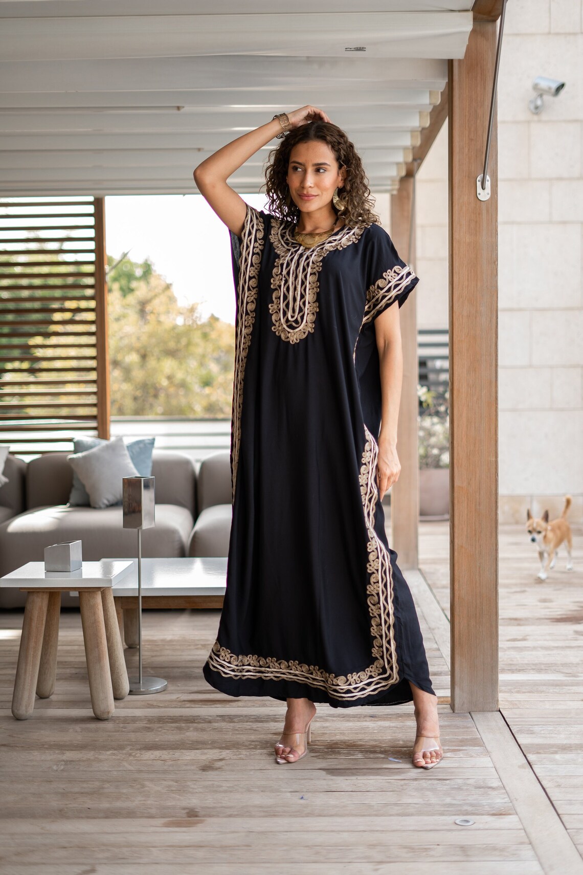Royalty Gold Detailed Hand Embroidered Black Caftan for Women, Caftan ...