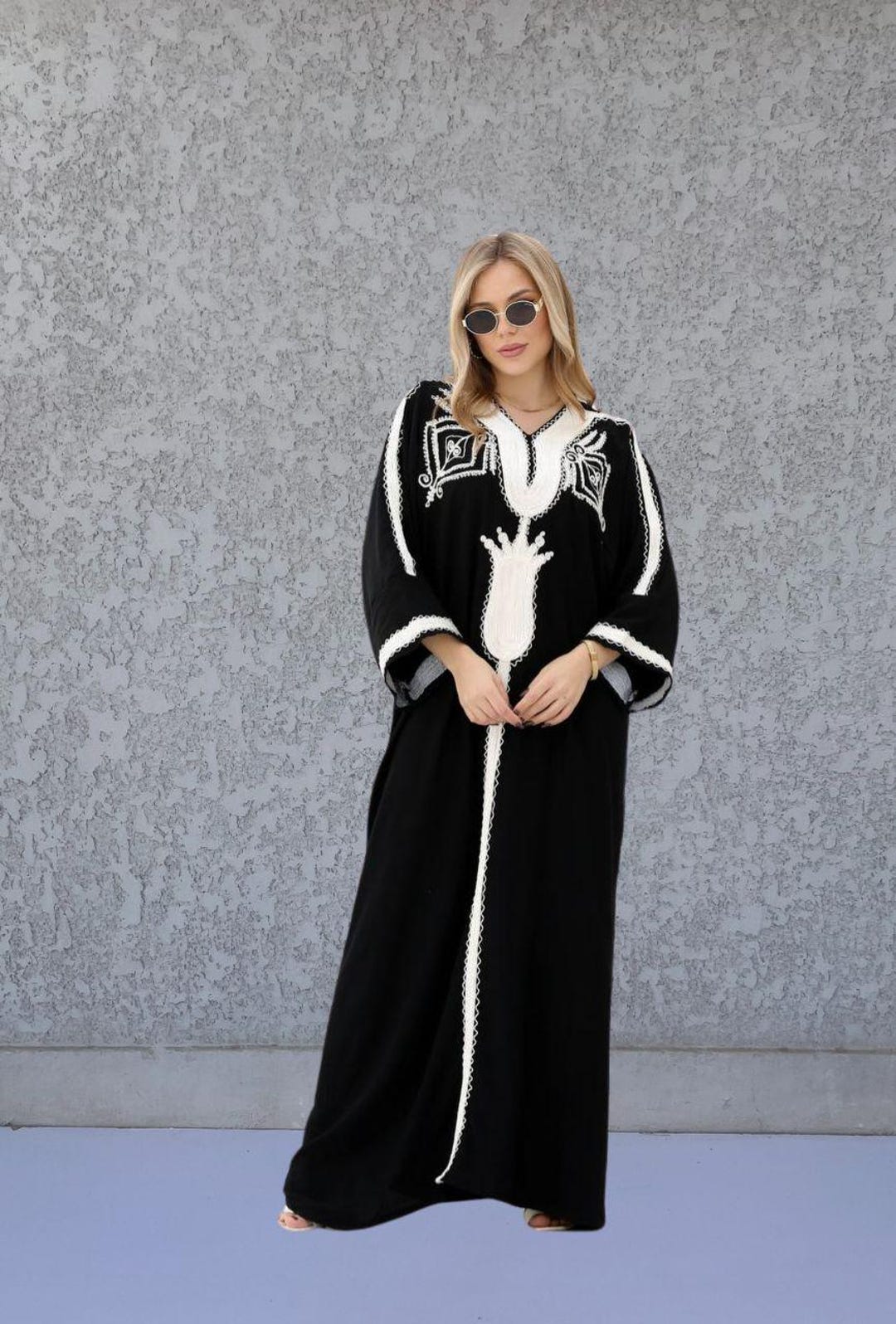 Royal Black Embroidered Caftan, Caftans for Women, Women's Kaftan, Free Size Kaftan, Summer ...