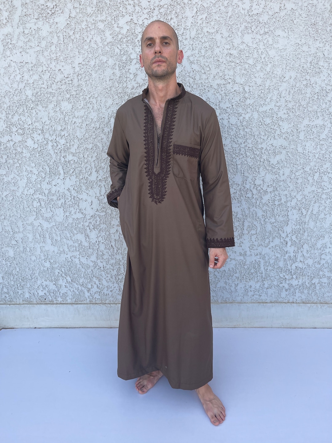 Luxurious Brown Embroidered Mens Kaftan, Cotton Men Caftan, Men's Kaftan, Caftans for Men, Men ...