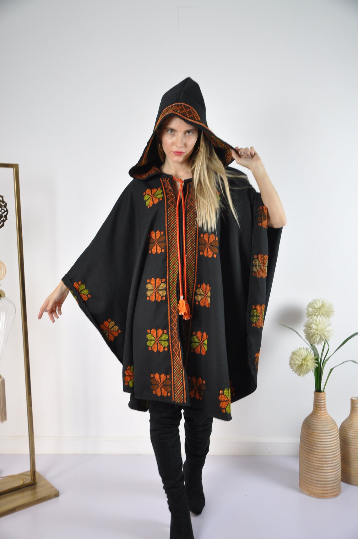 Bedouin Embroidered Hooded Wool Coat Cloak Morocco Vintage - Etsy