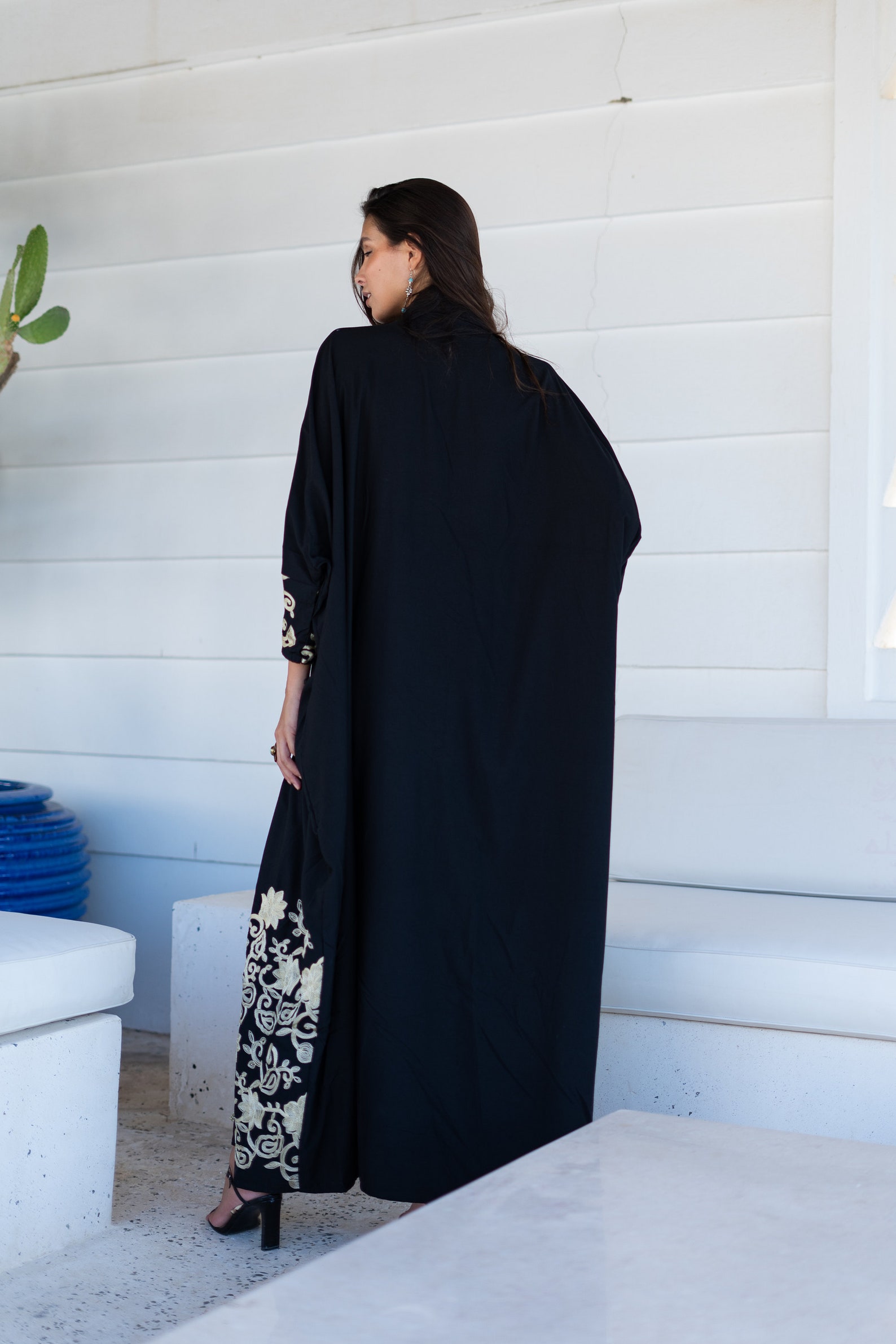Elegant Open Slit Black Kaftan, Caftans for Women, Cotton Kaftan ...