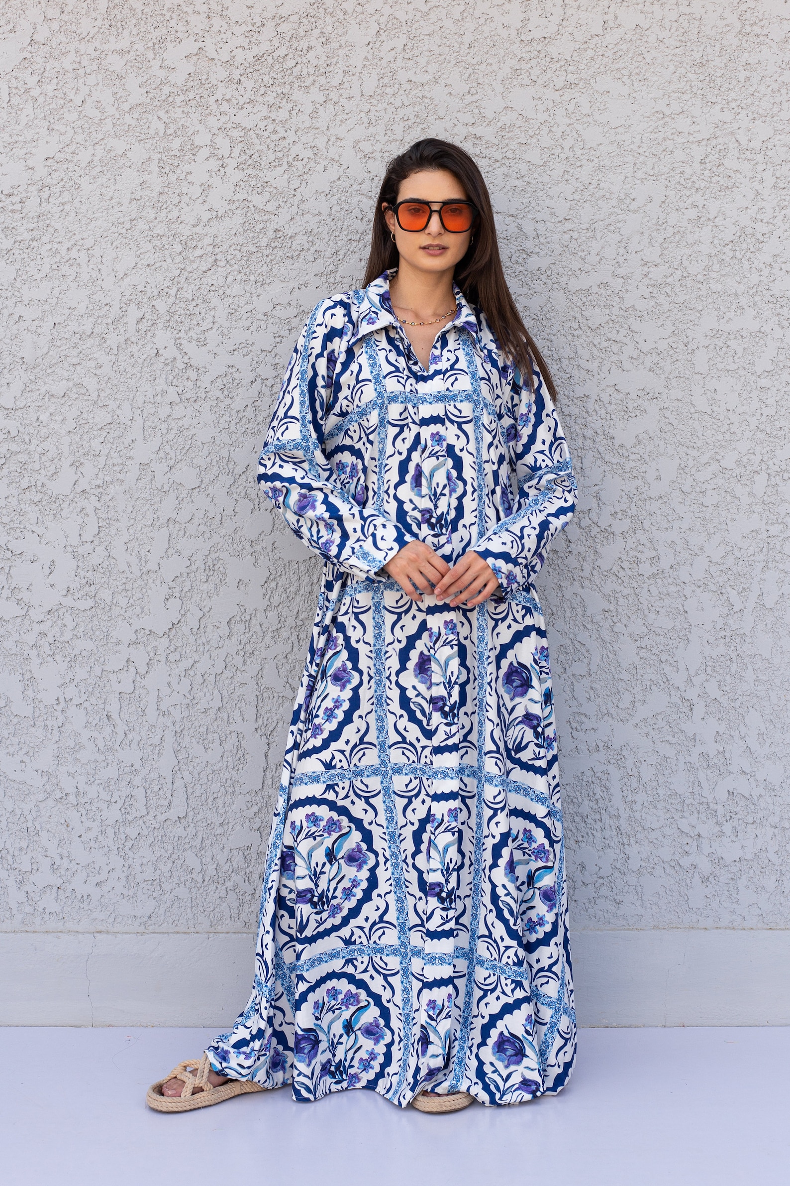 Beautiful Blue Print Kaftan Dress, Caftans for Women, Boho Kaftan Dress ...