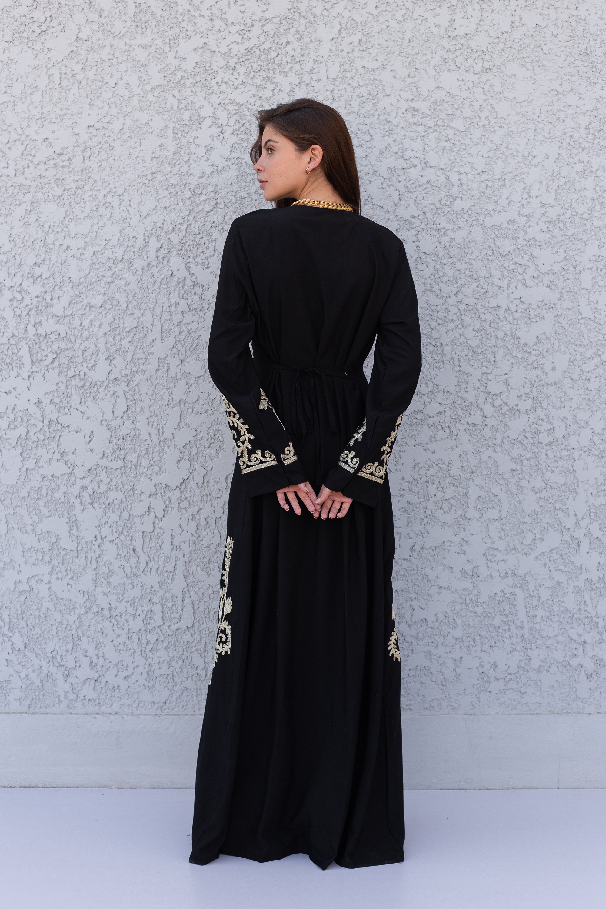 Royal Black Embroidered Cotton Caftan for Women, Embroidered Women ...